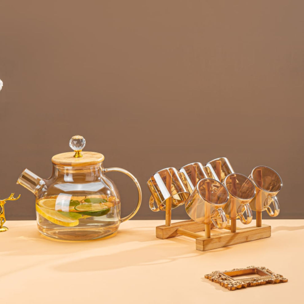 Glass Teapot and Cup Set with Bamboo Stand – Gadgetz LB